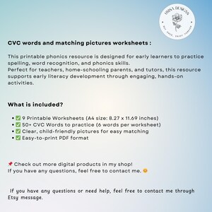 CVC Word and Picture Matching Worksheets | Printable Phonics Activity ...