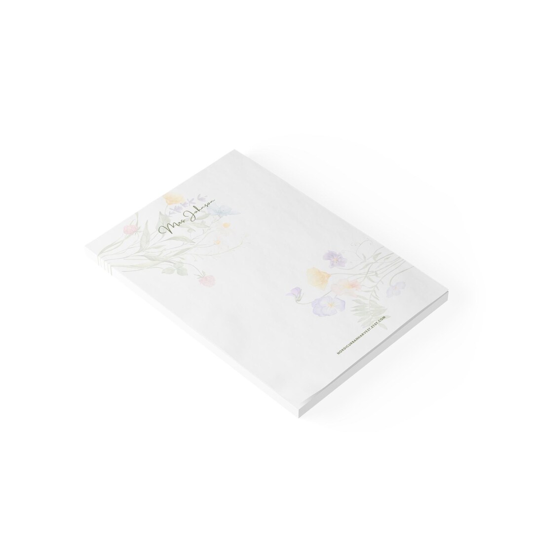 Custom Floral Sticky Notes 4" X 6". Customizable Notepad. Personable ...