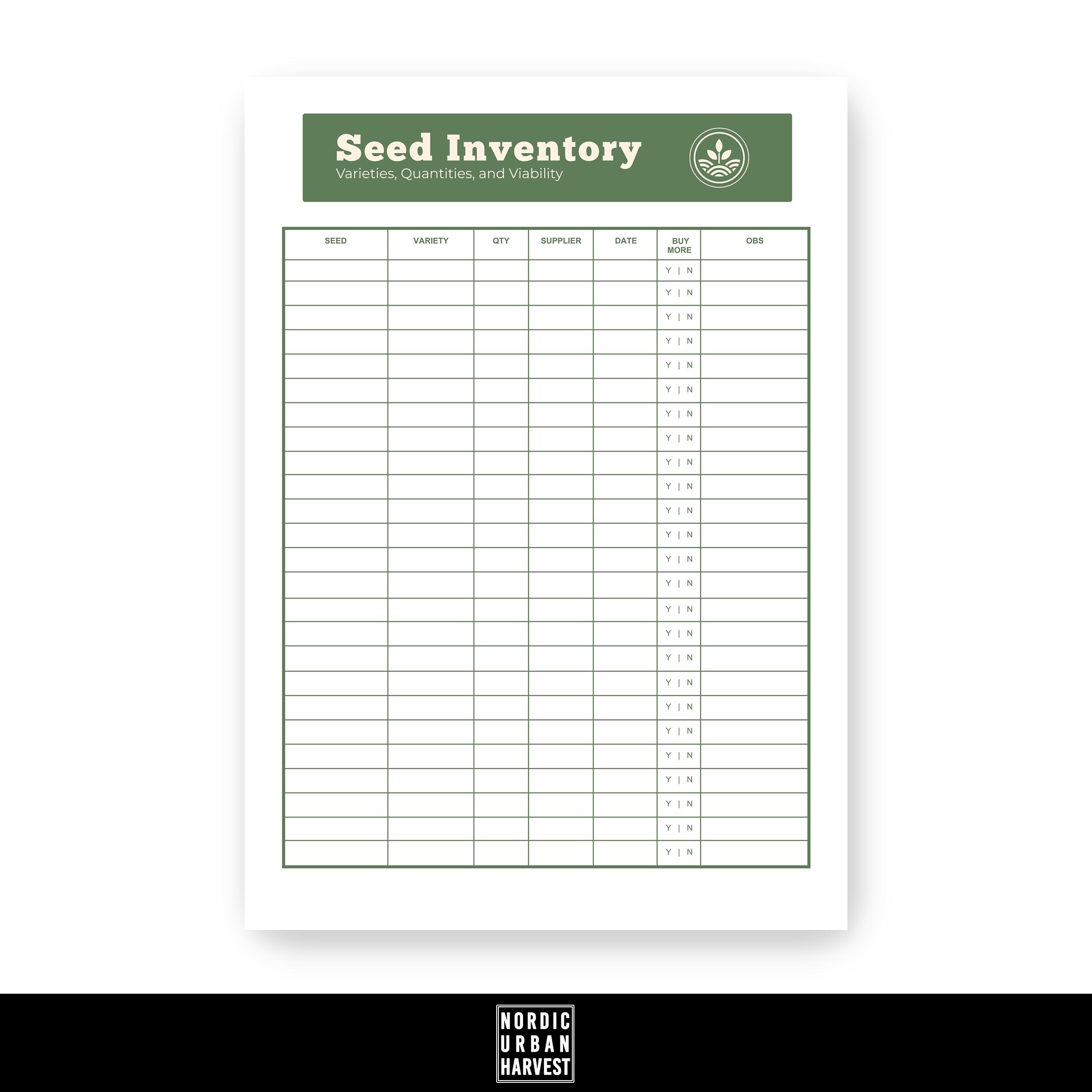 Seed Inventory Sheet - Printable PDF | Instant Download to Track Your ...