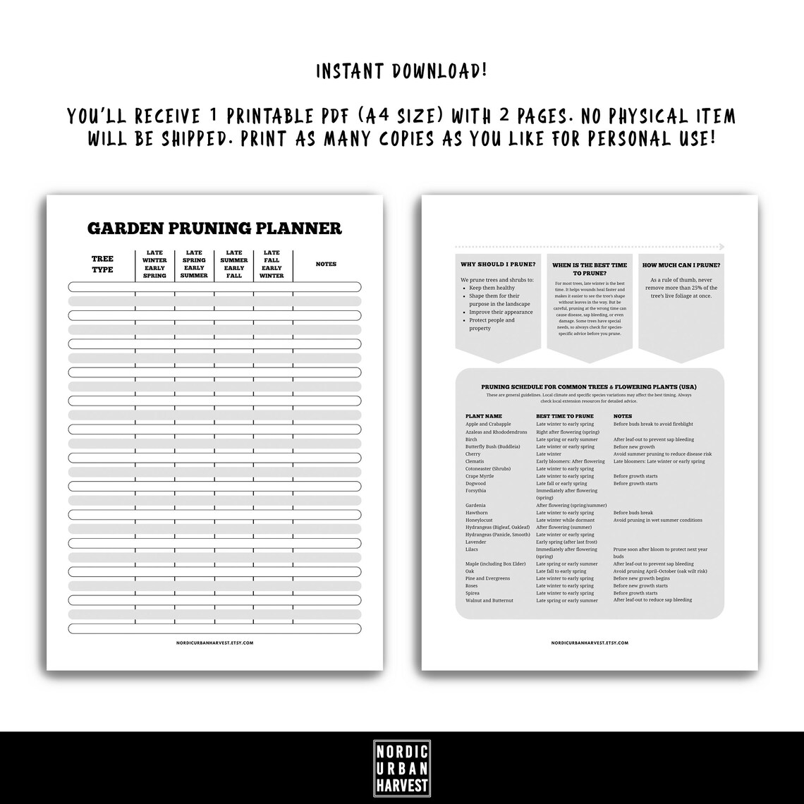 Garden Pruning Planner: Printable PDF Guide for Home Gardeners (instant ...