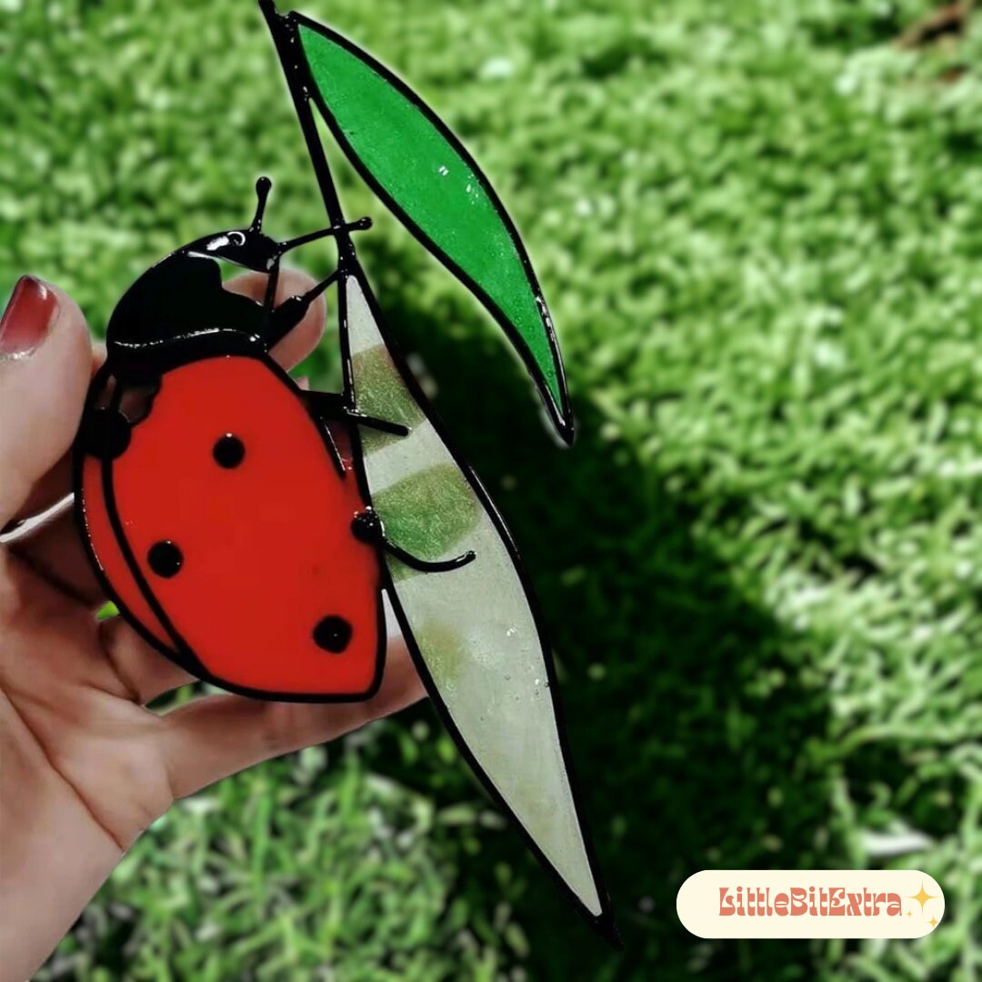 Stained Glass Red Ladybug Suncatcher, Home Outdoor Decor, Hanging ...