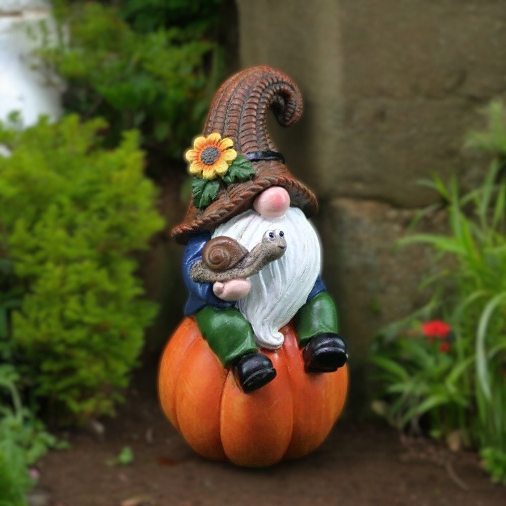 Funny Pumpkin Gnome With Snail Friend, Resin Garden Gnome, Unique ...