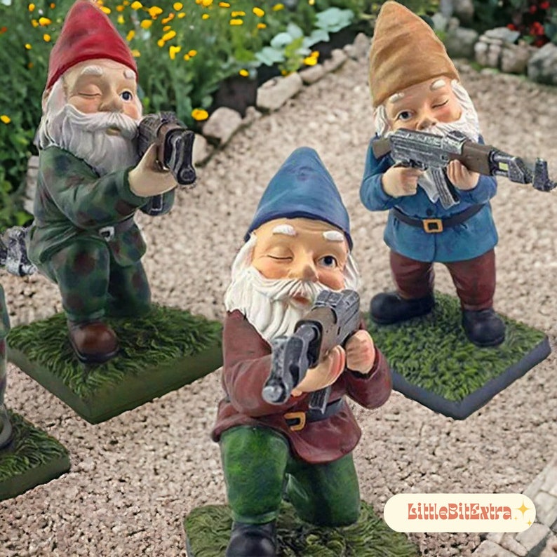 Funny Gnome Military, Resin Garden Gnomes Guns, Unique Army Gnomes ...