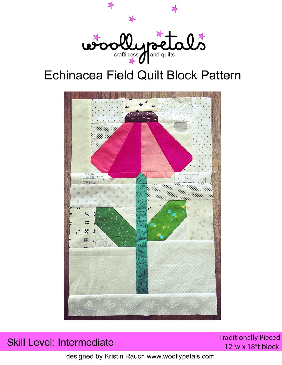 Echinacea Quilt Block PDF Pattern by Woollypetals - Etsy