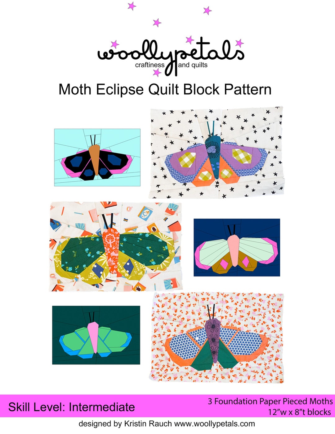 Moth Eclipse FPP Quilt Block PDF Pattern Download by Woollypetals - Etsy