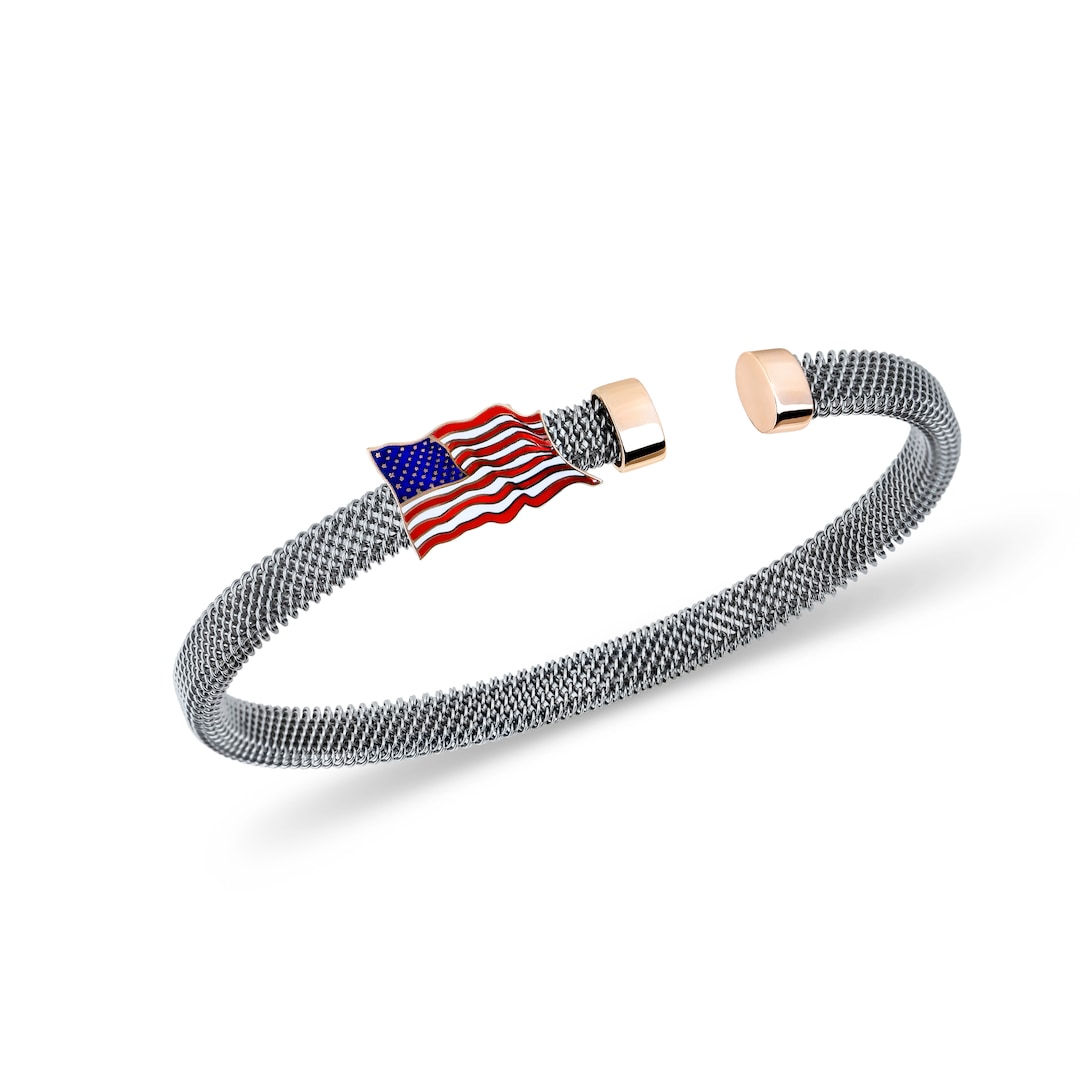 14K Gold Red Gold American Flag Bracelet Stainless Steel-american Flag ...