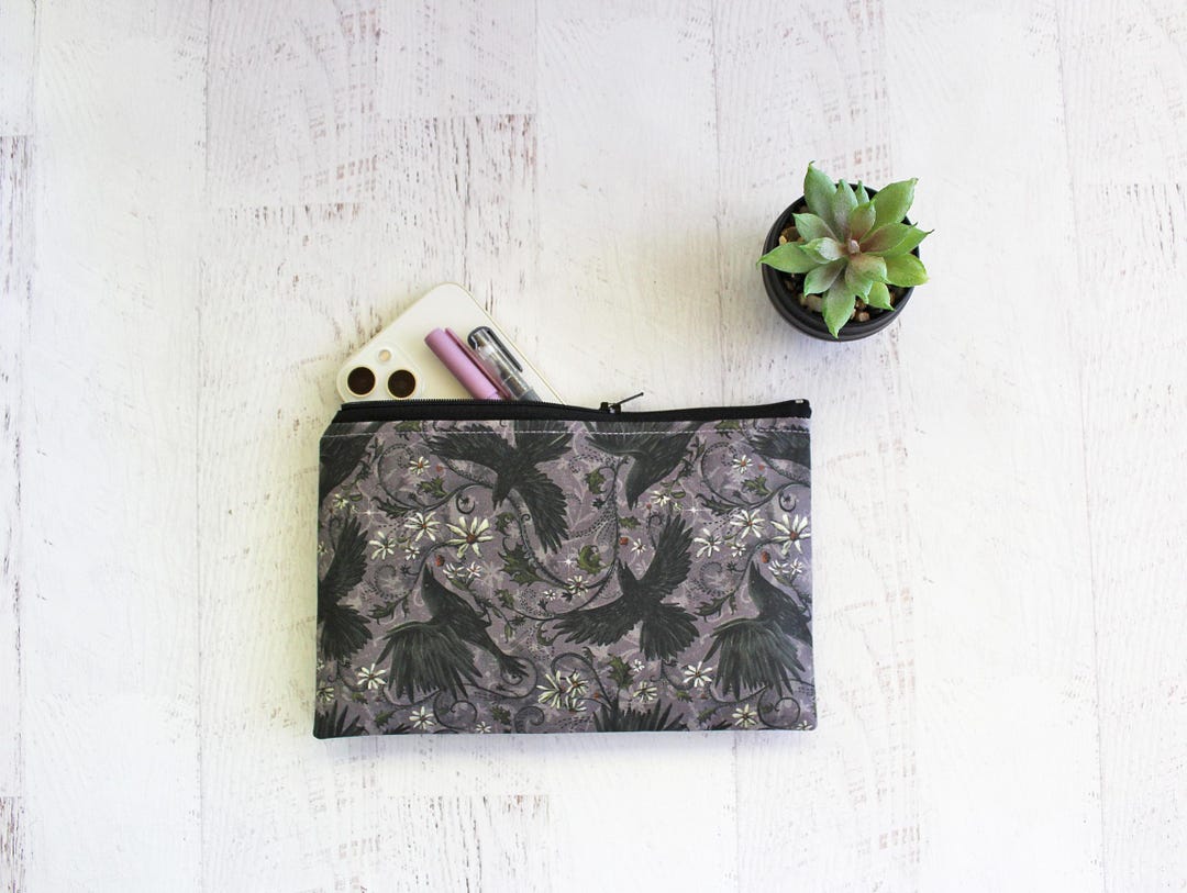 Ravens Print Large Zipper Pouch, Makeup / Cosmetics Bag , Dark Academia ...
