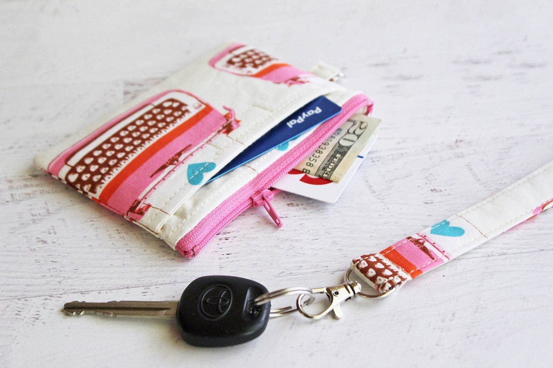 Vintage Pink Typewriter Print Bag, Small Women's Wallet, Zipper Pouch ...