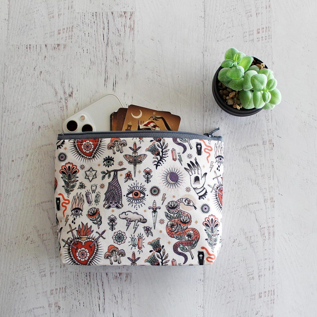 Tattoo Flash Small Makeup Bag, Cosmetics Pouch, Vintage Tattoo Design ...
