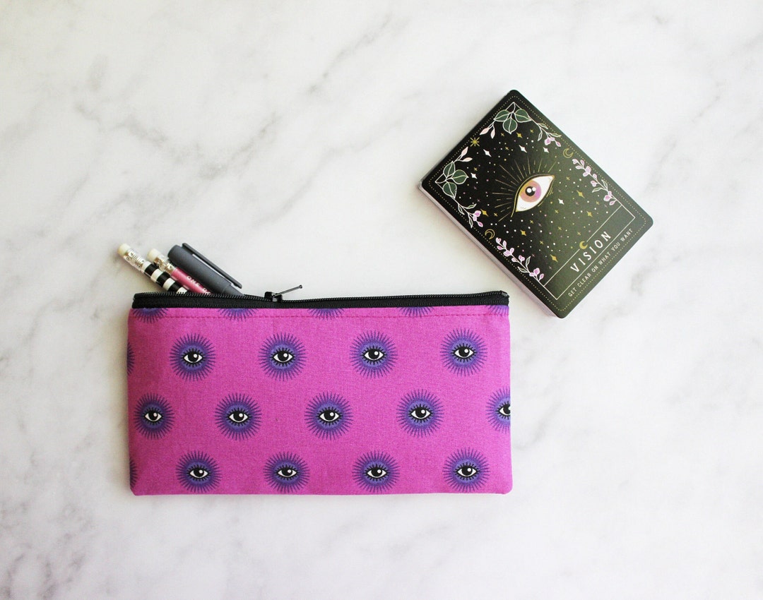 Evil Eye Print Fabric Zipper Pouch - Magenta Pencil Bag - Journal ...