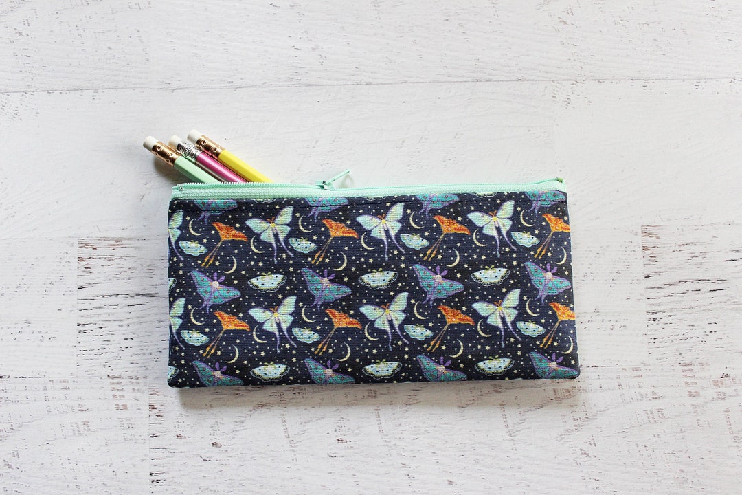 Moths on Blue Pencil Pouch, Long Zipper Bag, Whimsy Core Accessories ...