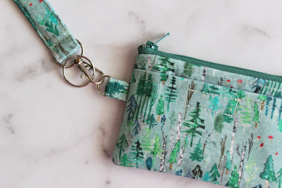 Woodland Trees Small Wristlet Wallet / ID Holder Case - Green Zipper ...
