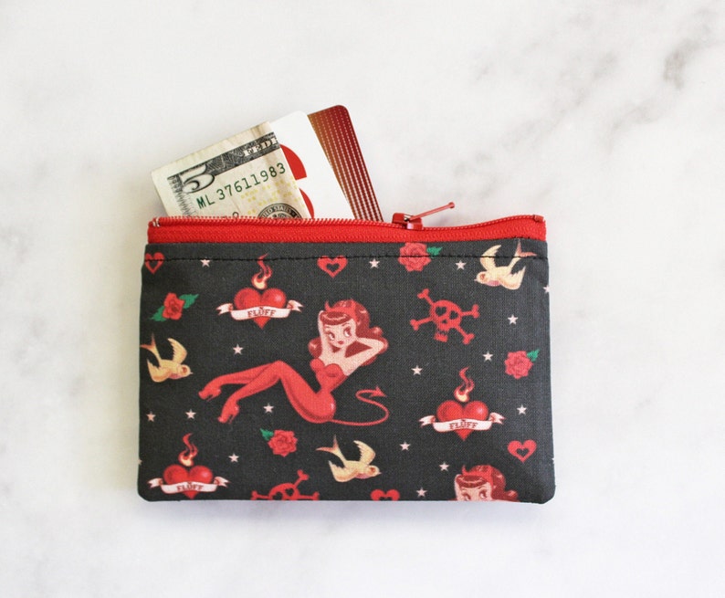 Tattoo Flash Devil Girl Zipper Pouch - Small ID Holder Wallet - Etsy