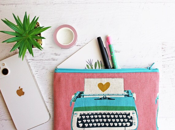 Pink Vintage Typewriter Large Zipper Pouch Retro Makeup Bag - Etsy