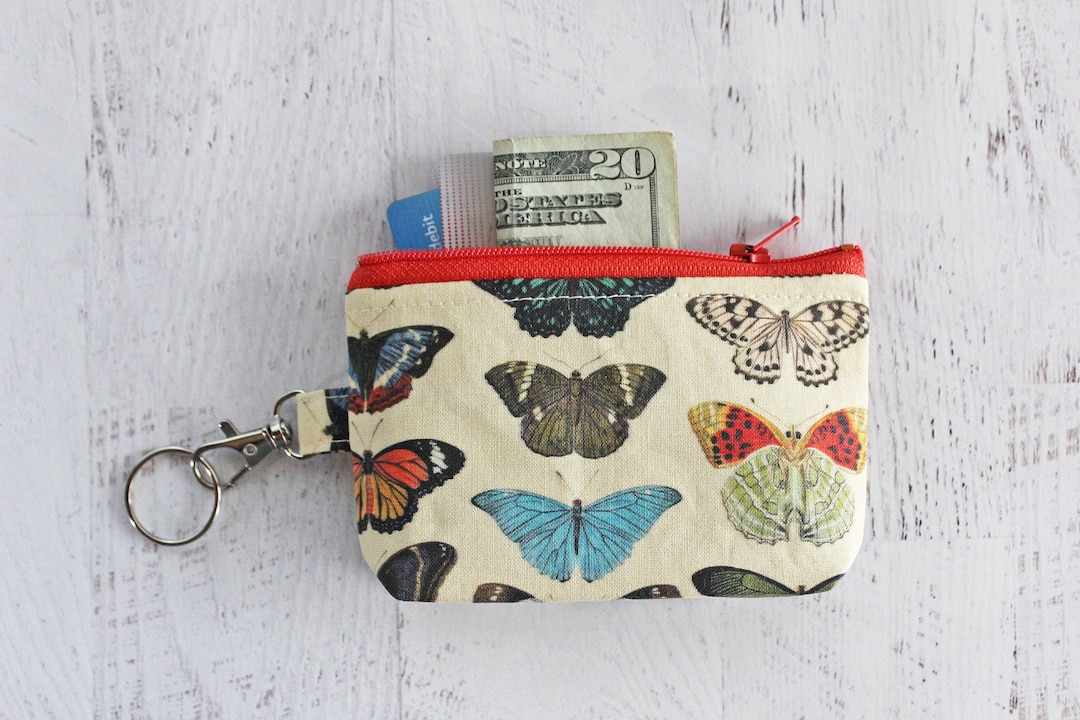 Vintage Butterfly Print Small Key Ring Zipper Pouch - Etsy