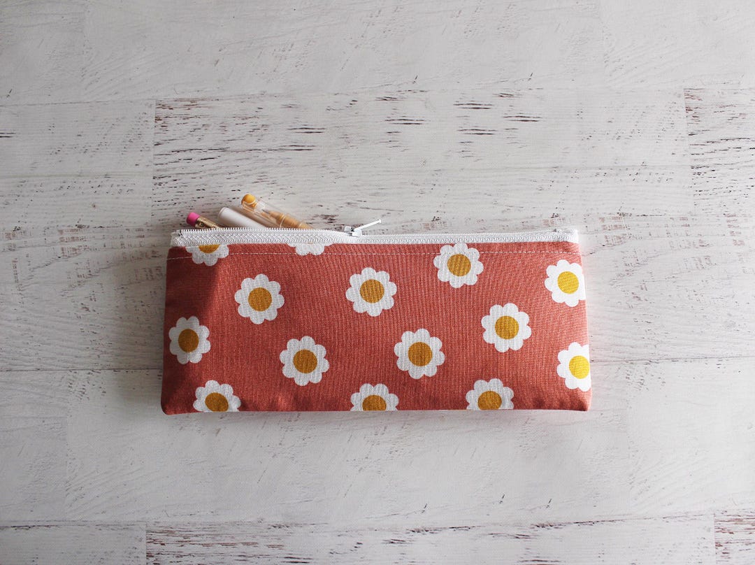 Flower Print Pen and Pencil Zipper Pouch - Cotton Washable Bag - Etsy