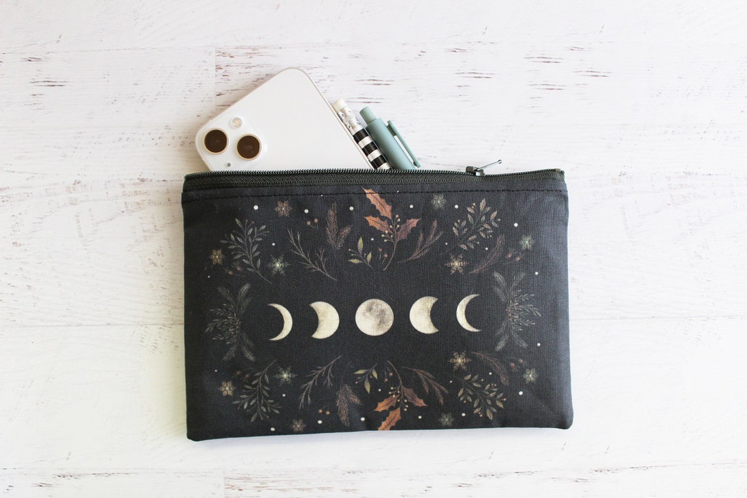 Moon Phases Makeup Bag: Large Black Zipper Pouch / Goblincore ...