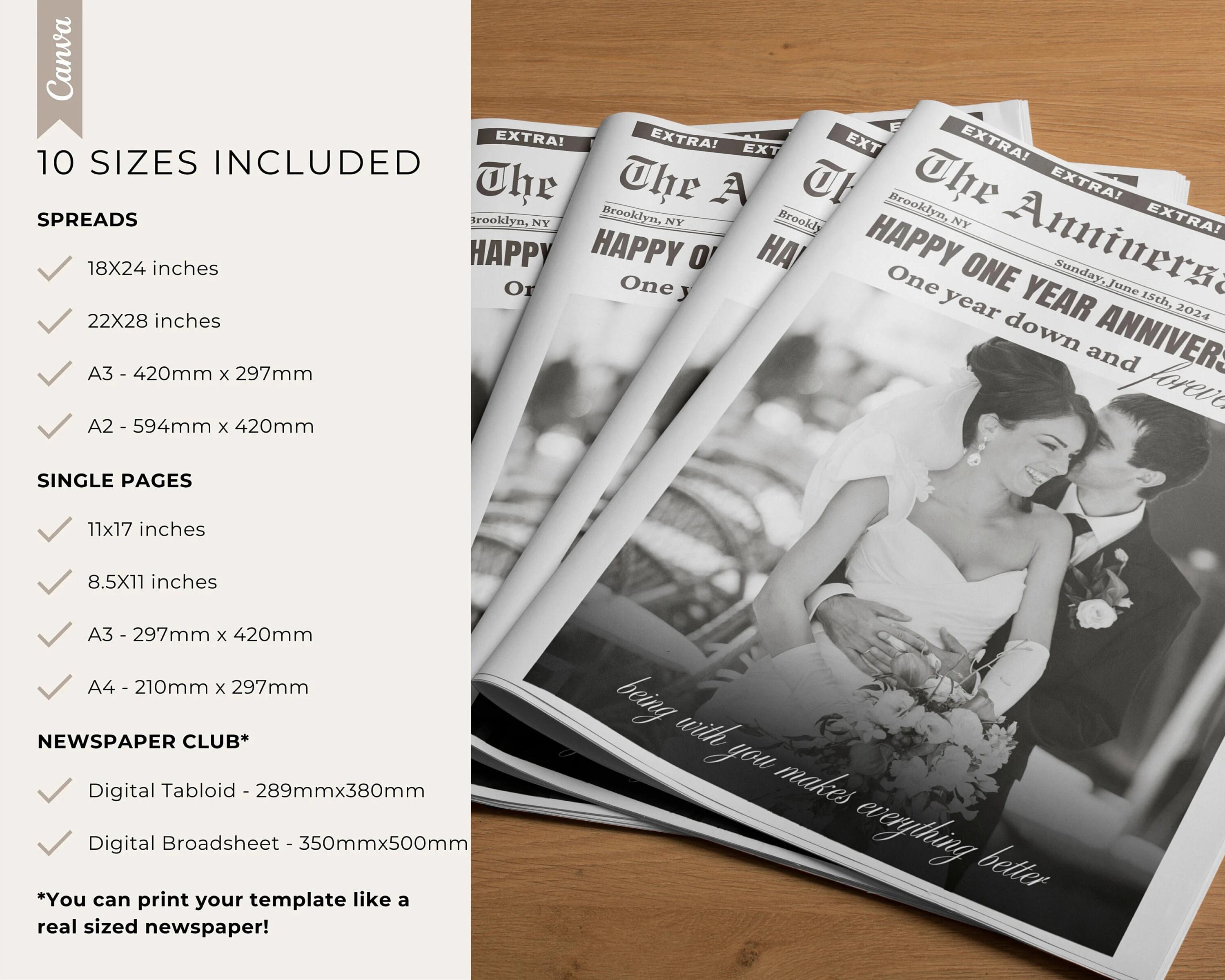 Couple Anniversary Newspaper Template, 1 Year Anniversary Gift for ...