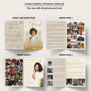 8 Page Gold Angel Funeral Program 8.5"x11" BOOKLET Template, Canva ...