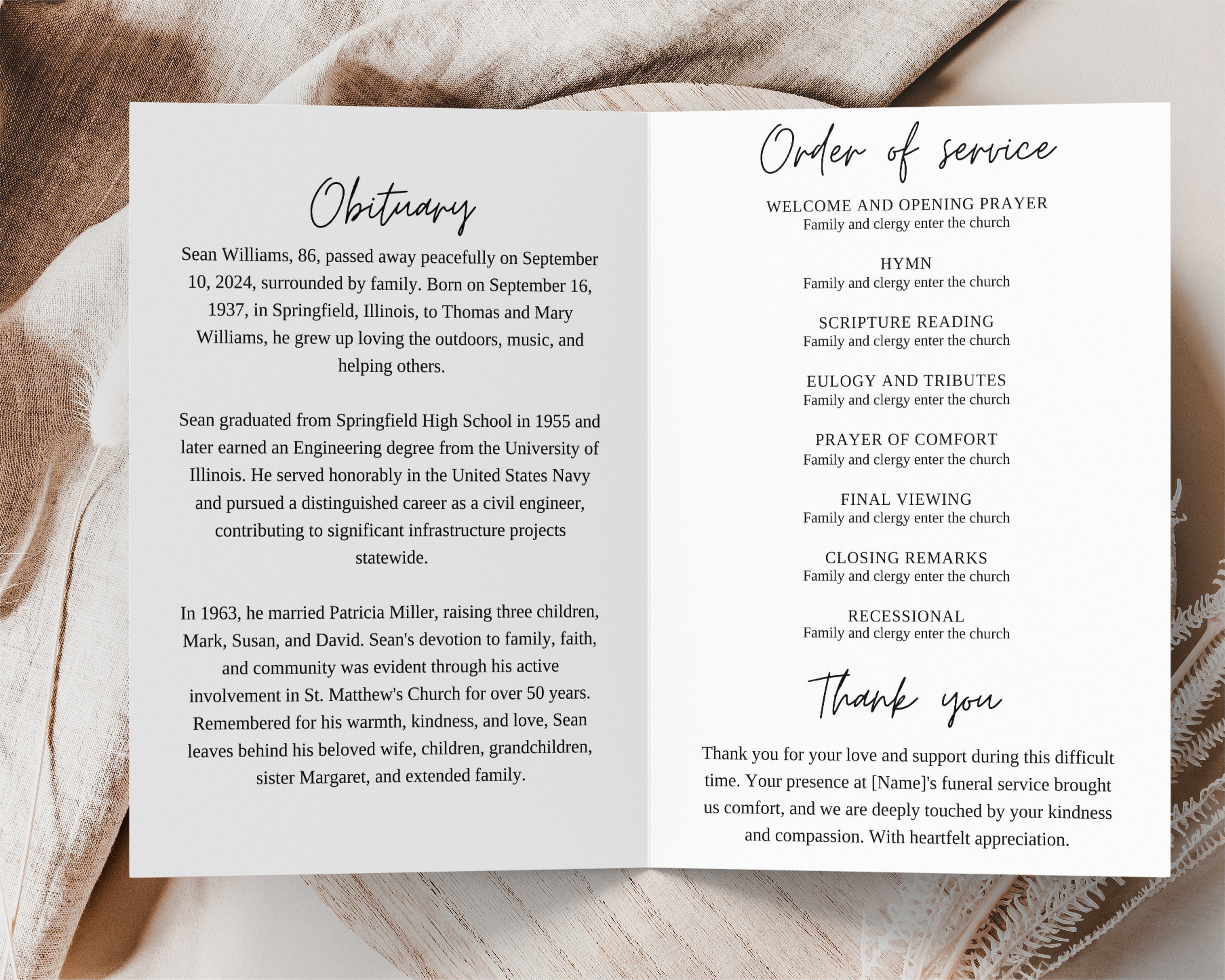 Funeral Program Template, Memorial Program, Editable Memorial Service ...