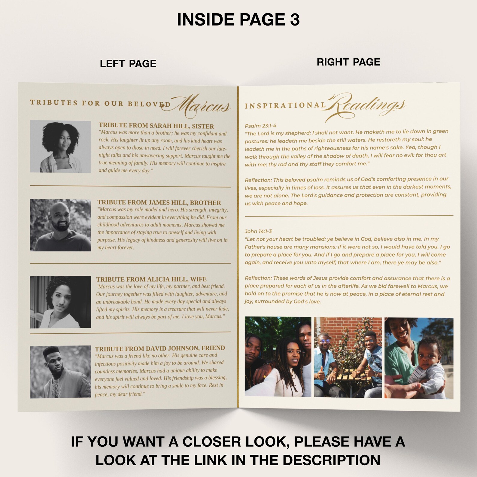 8 Page Gold Angel Funeral Program 8.5"x11" BOOKLET Template, Canva ...