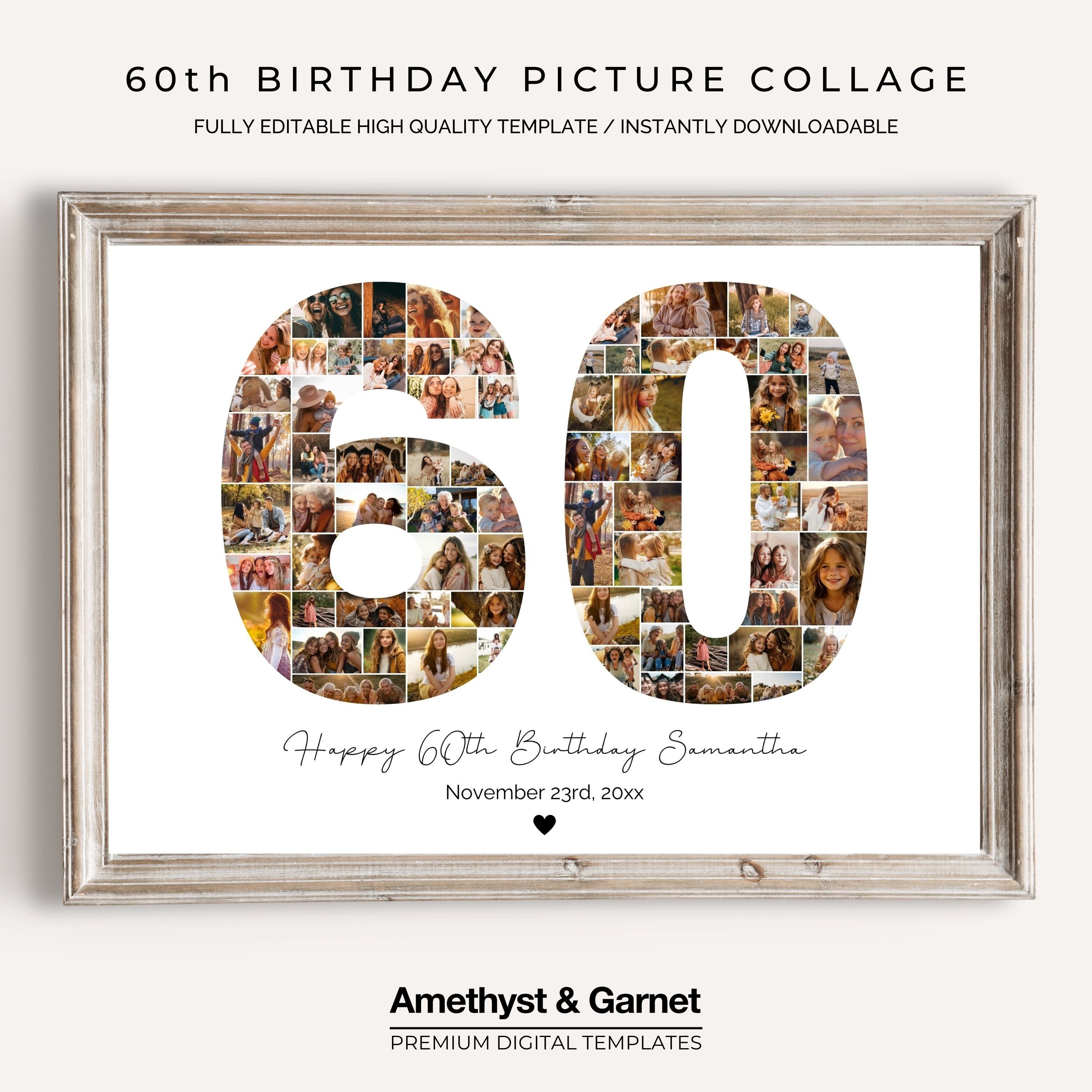 60th Birthday Photo Collage Template, Personalized 60th Birthday Gift ...