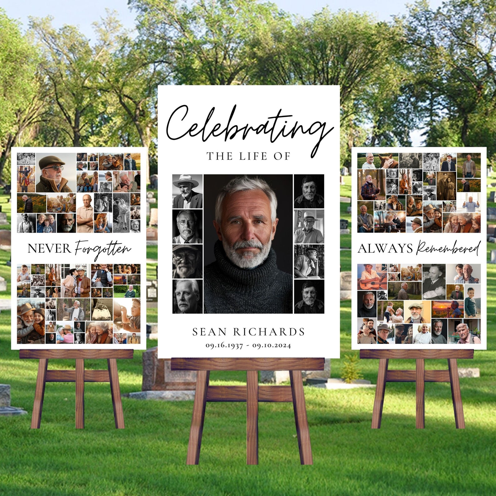 Funeral Photo Collage Templates Sign Set, Funeral Welcome Sign Template ...