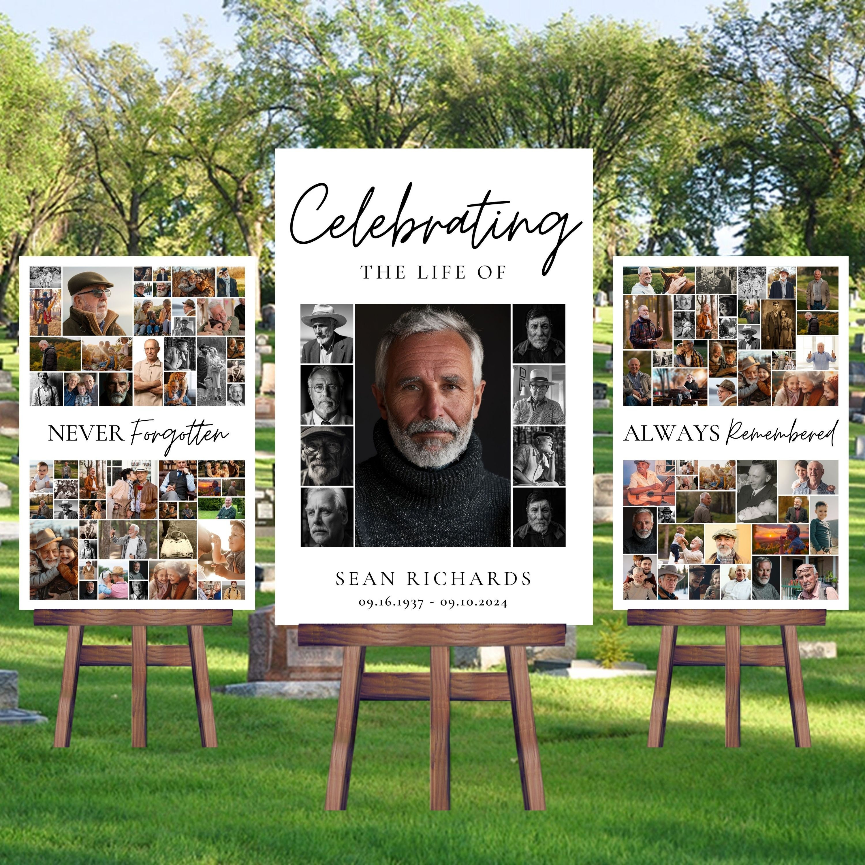 Funeral Photo Collage Templates Sign Set, Funeral Welcome Sign Template ...