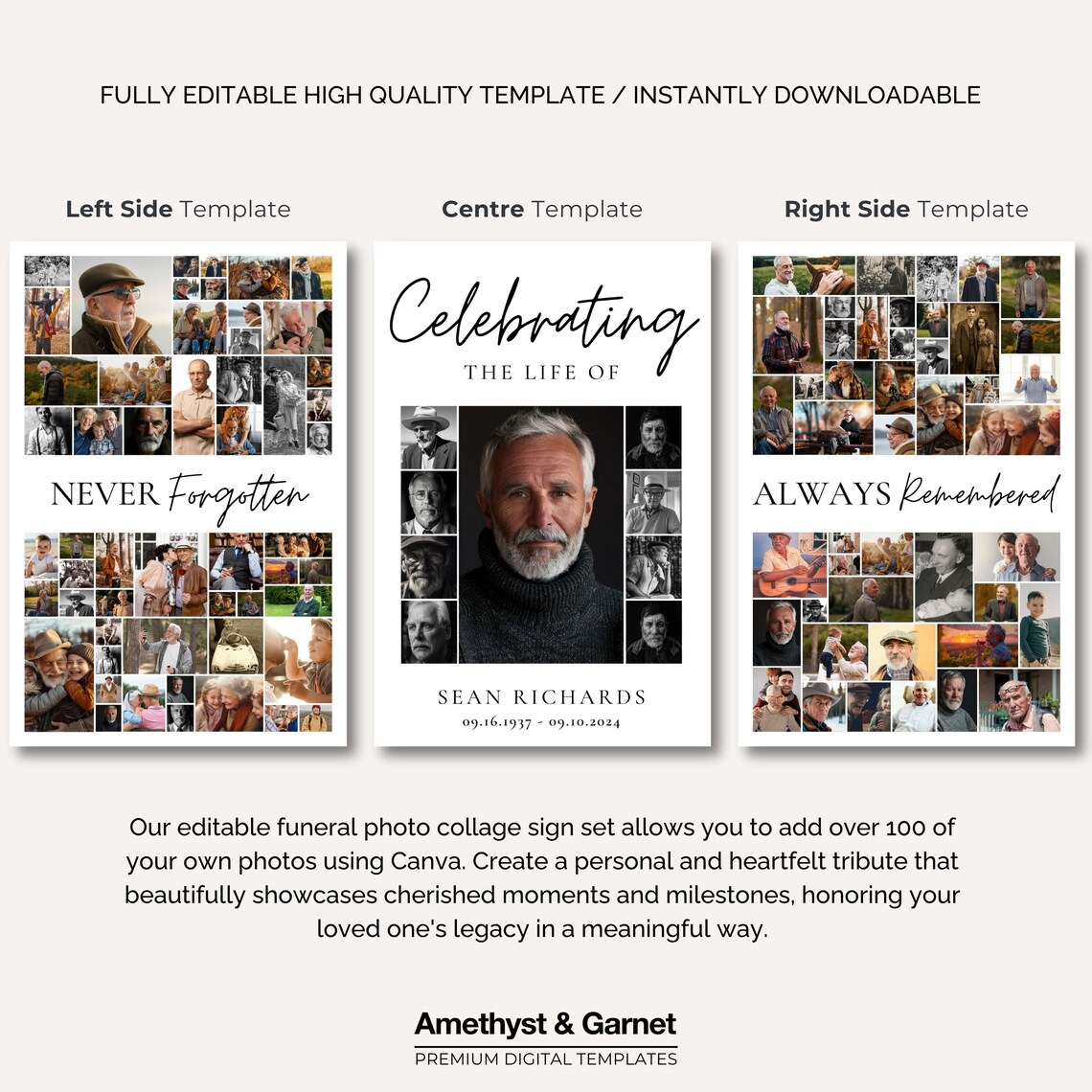 Funeral Photo Collage Templates Sign Set, Funeral Welcome Sign Template ...