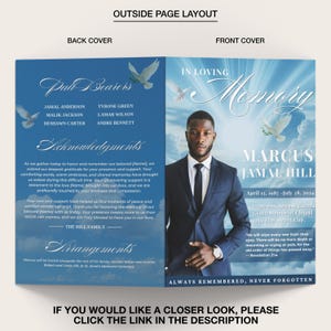 Funeral Memorial Program, 8 Pages, 8.5x11 Inch, Blue Cloud Funeral ...