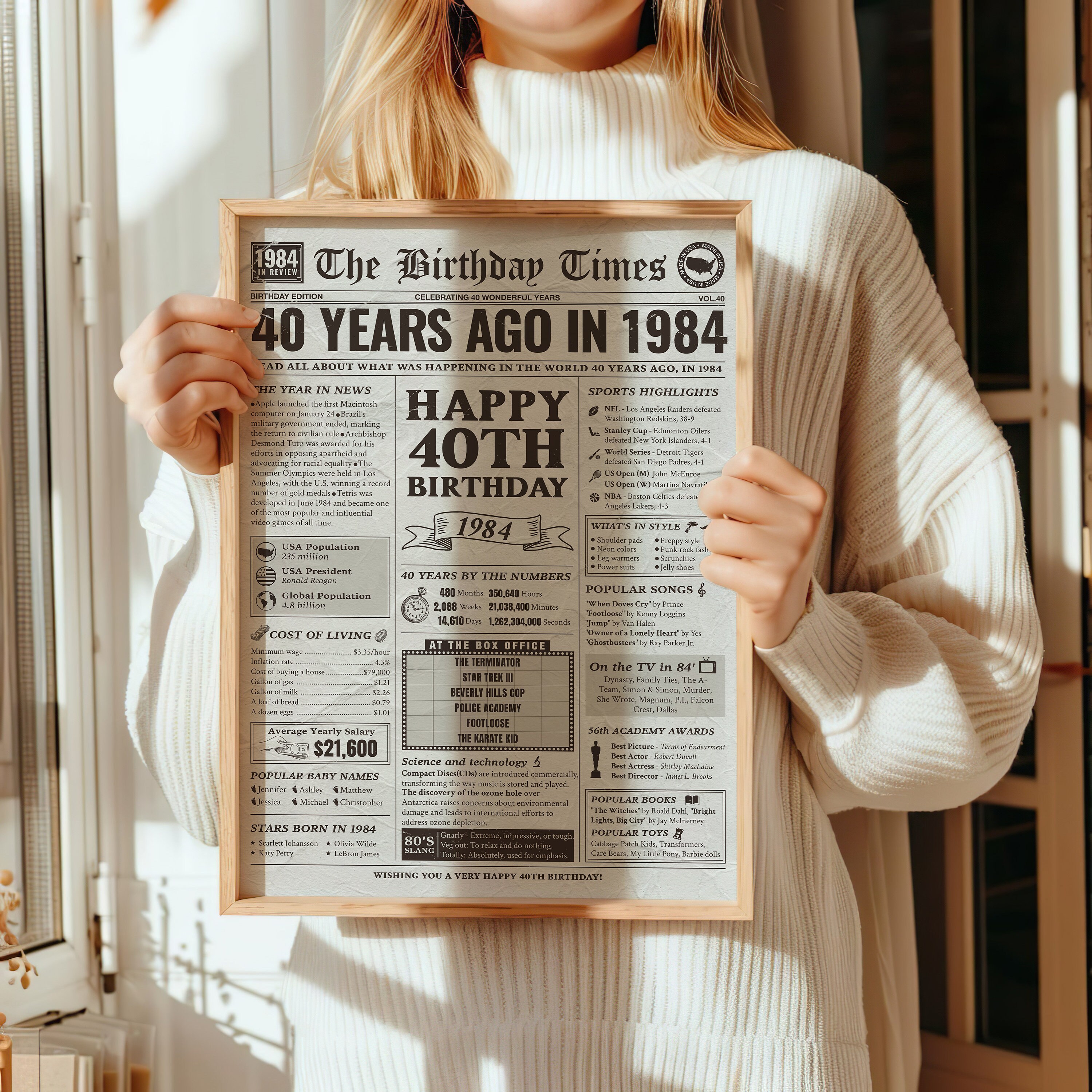 40th Birthday Newspaper Template Poster, Printable 40th Birthday Party ...