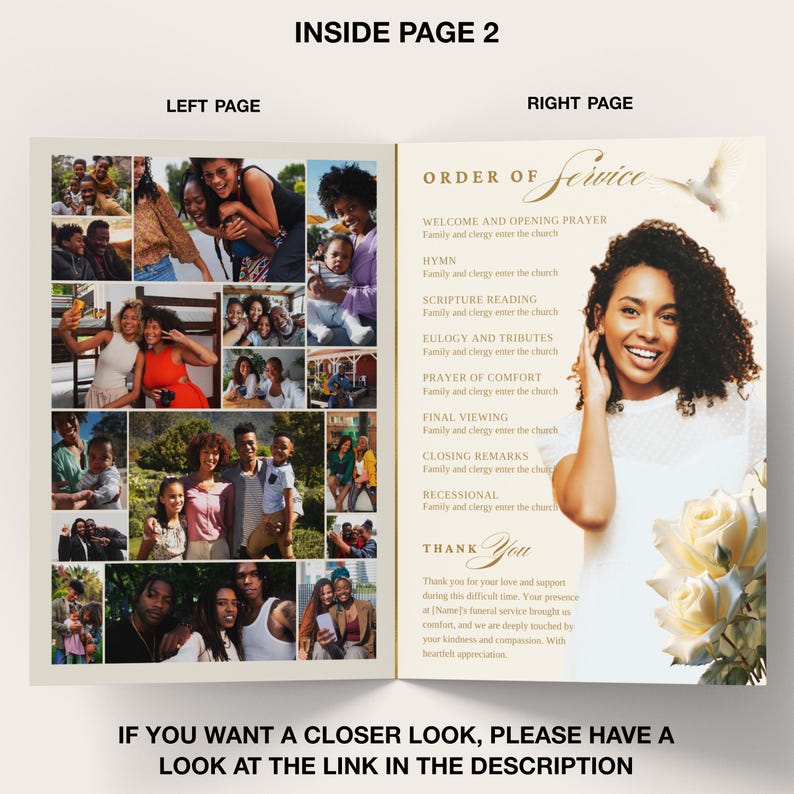 8 Page Gold Angel Funeral Program 8.5"x11" BOOKLET Template, Canva ...