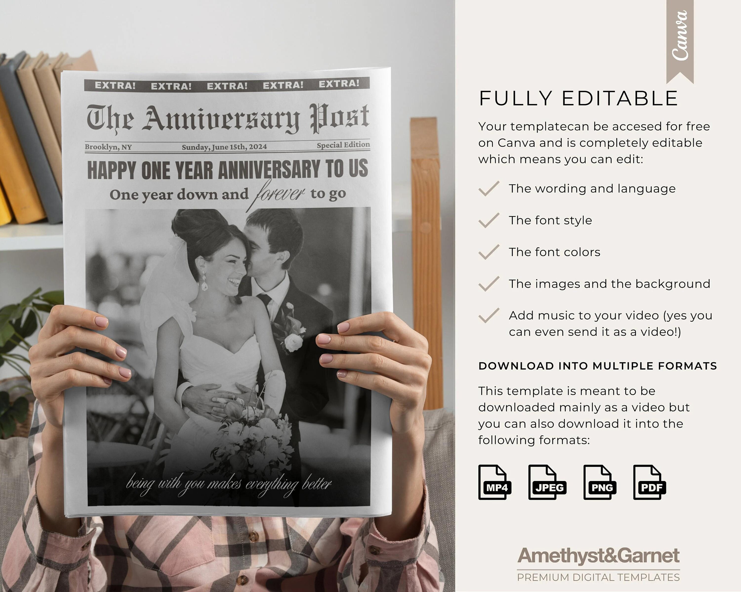 Couple Anniversary Newspaper Template, 1 Year Anniversary Gift for ...