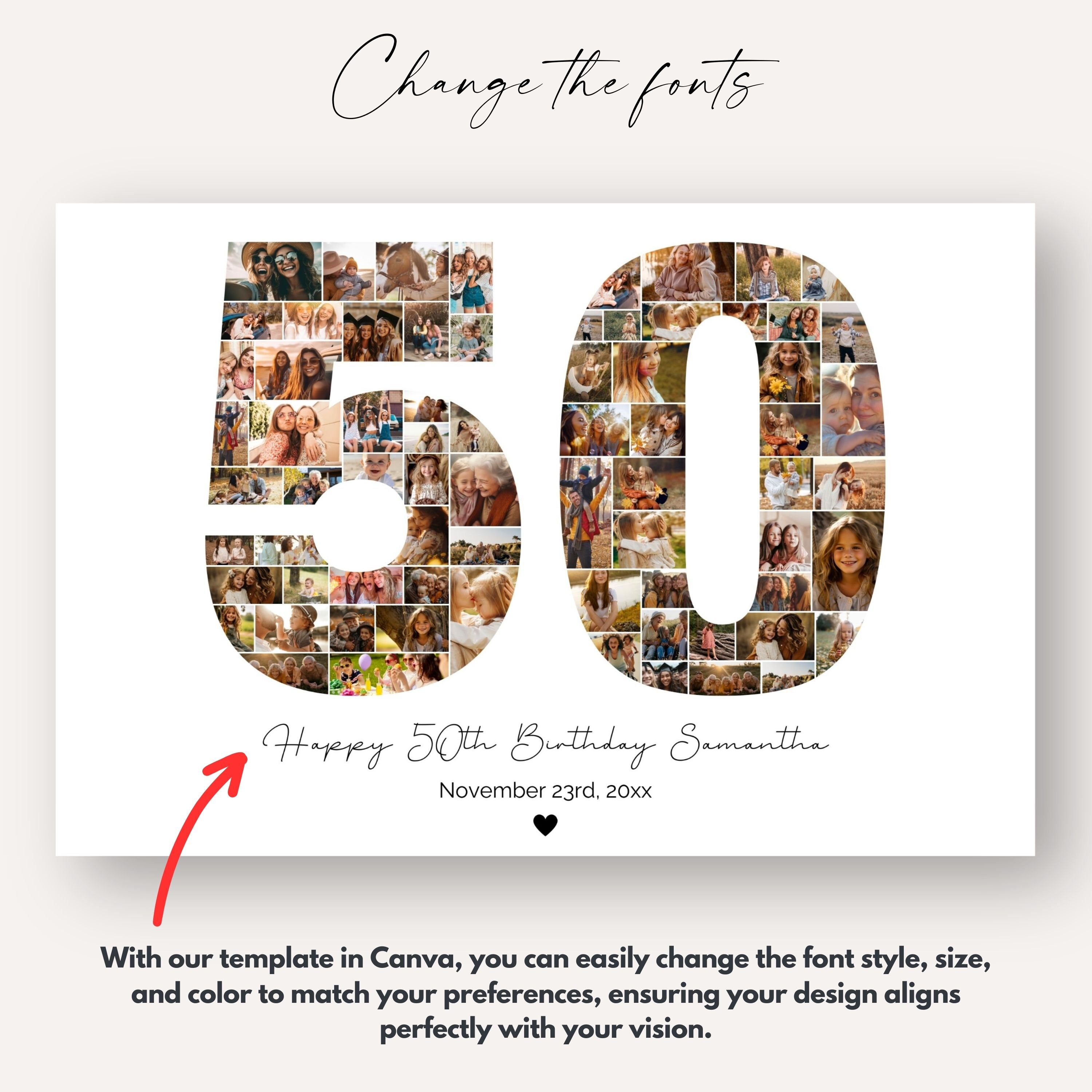 50th Birthday Photo Collage Template, Personalized 50th Birthday Gift ...