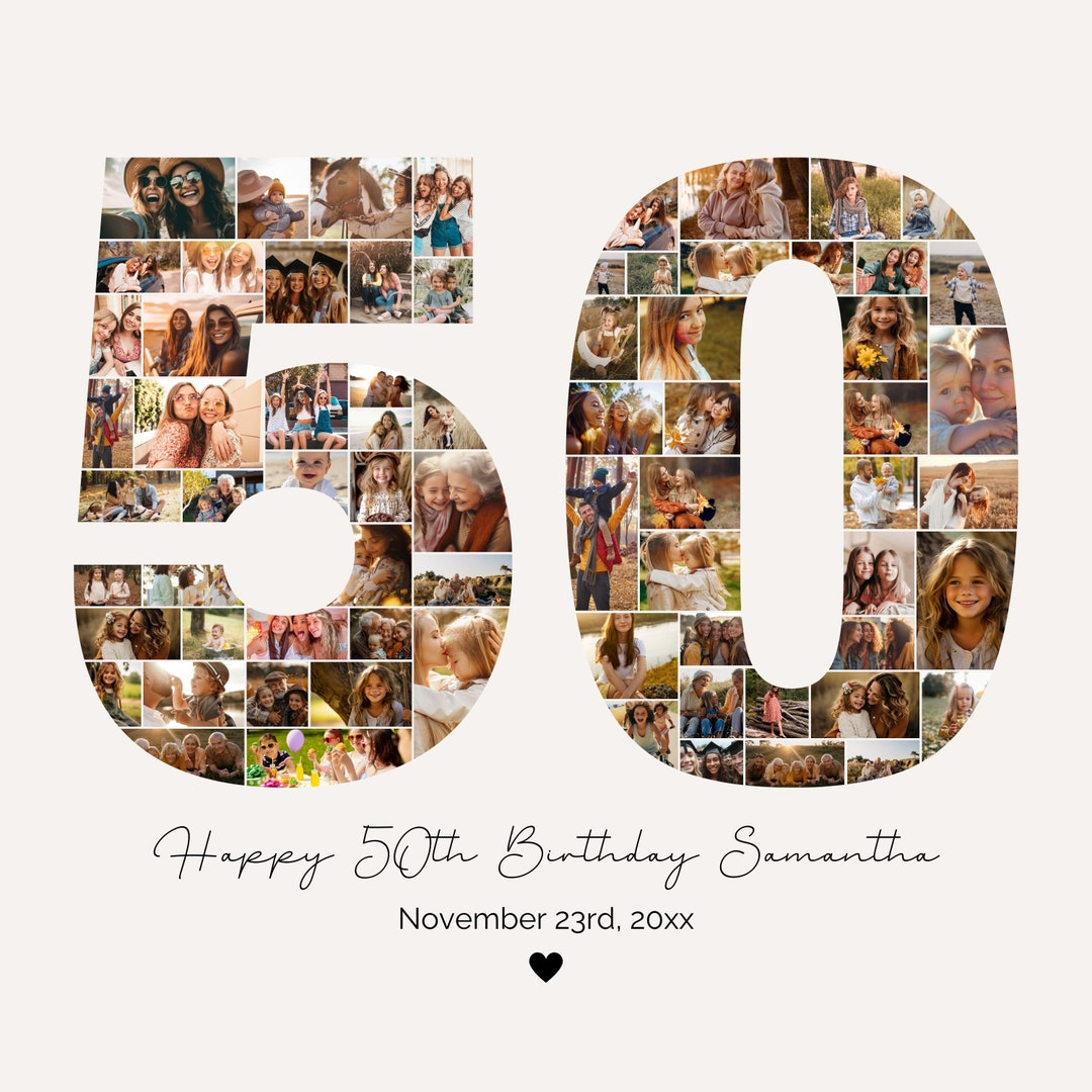 50th Birthday Photo Collage Template, Personalized 50th Birthday Gift ...