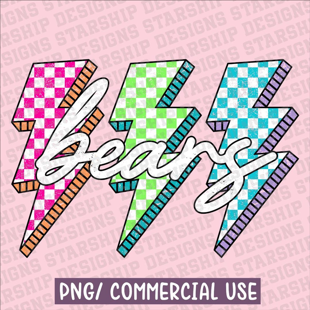 Bears Png, Checkered Lightning Bolt Png, Retro Sports Sublimation, Game ...