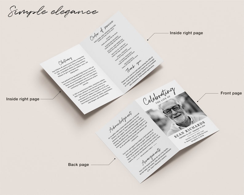 Funeral Program Template, Memorial Program, Editable Memorial Service ...