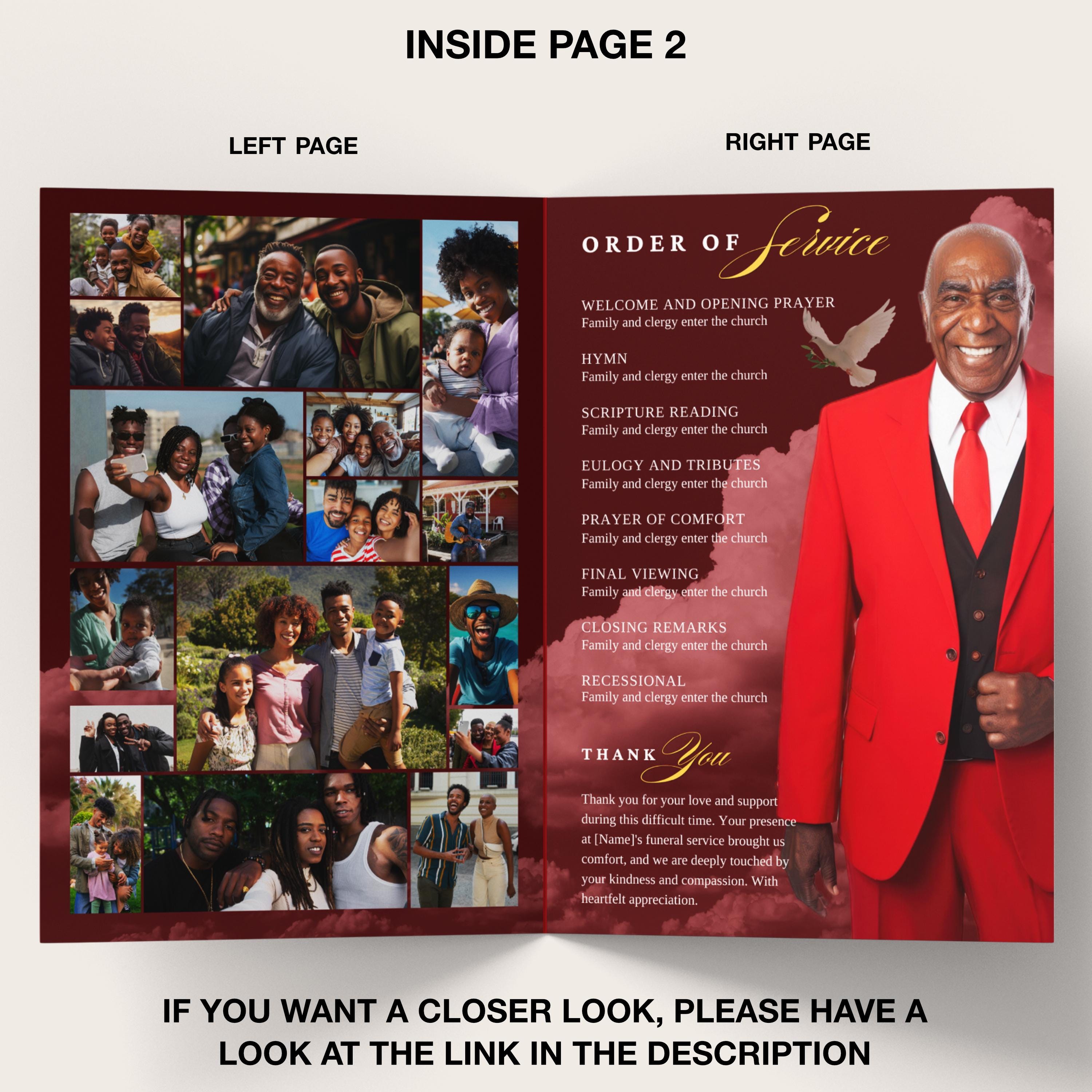 Red Funeral Memorial Program, 8 Pages, 8.5x11 Inch, Cloud Funeral ...