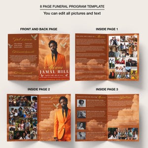 Orange Funeral Memorial Program, 8 Pages, 8.5x11 Inch, Funeral Program ...