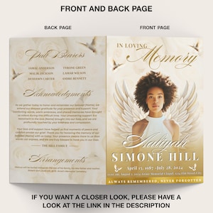 8 Page Gold Angel Funeral Program 8.5"x11" BOOKLET Template, Canva ...