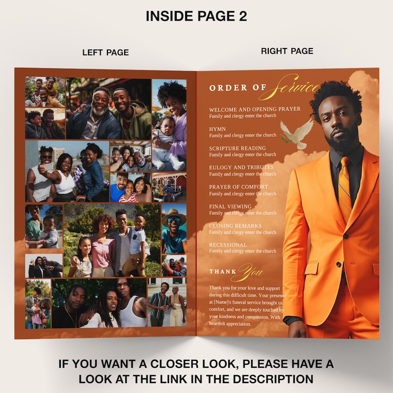 Orange Funeral Memorial Program, 8 Pages, 8.5x11 Inch, Funeral Program ...