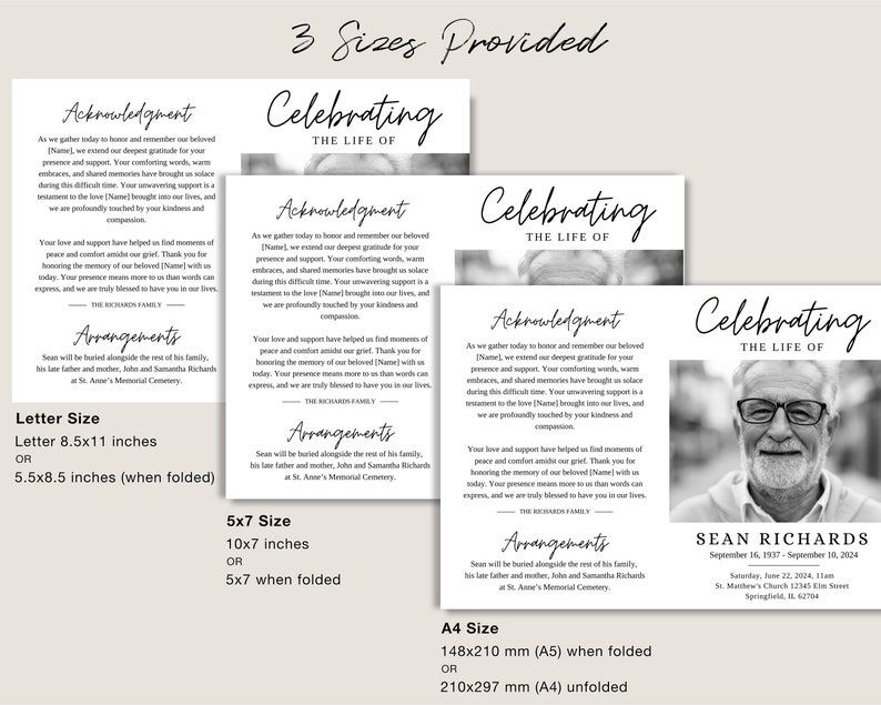 Funeral Program Template, Memorial Program, Editable Memorial Service ...