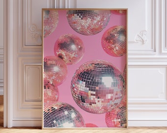 Pink Mirrorball Poster Disco Ball Decor Retro Disco Ball Print Groovy ...