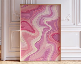 Wavy Wall Art Pink Retro Wall Art Abstract Artwork Abstract Poster Groovy Wall Art Pink Retro ...