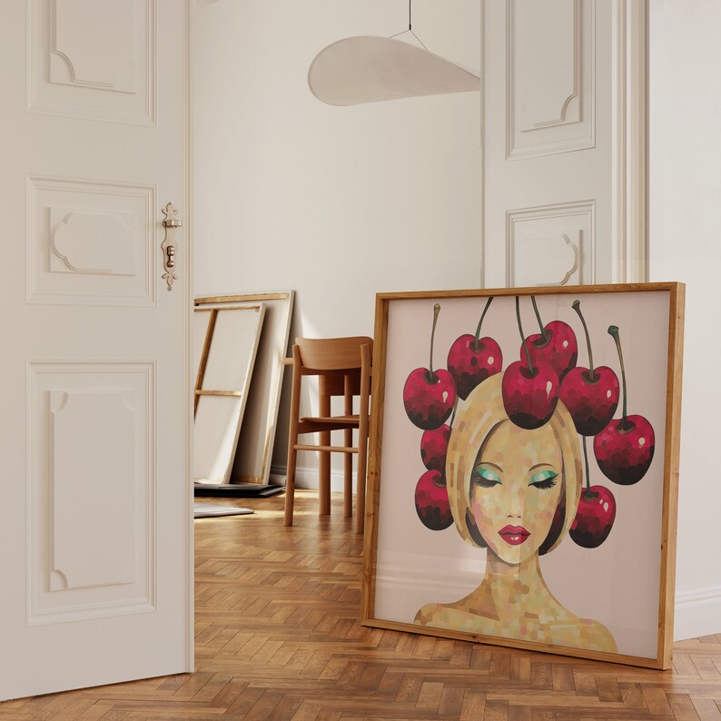 Pink Cherry Poster Cherry Art Print Cherry Print Cherry Decor Cherry ...