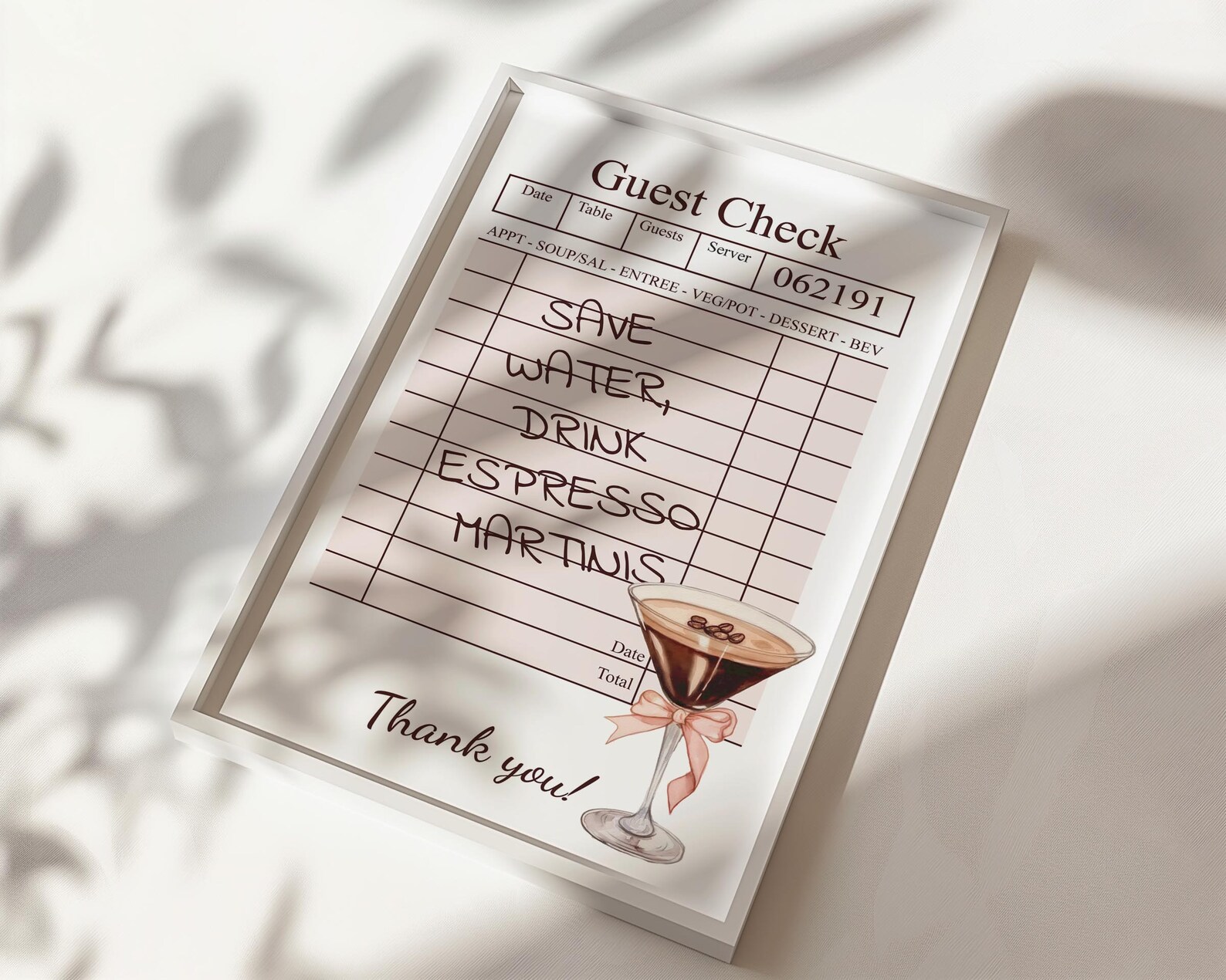 Save Water Drink Espresso Martinis Guest Check Poster - Etsy