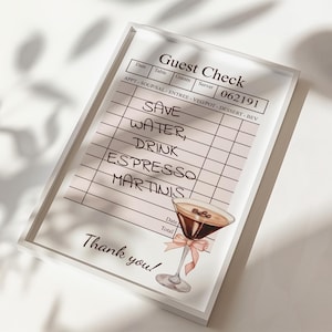 Save Water Drink Espresso Martinis Guest Check Print | Retro Guest Check Poster | Pink Guest ...