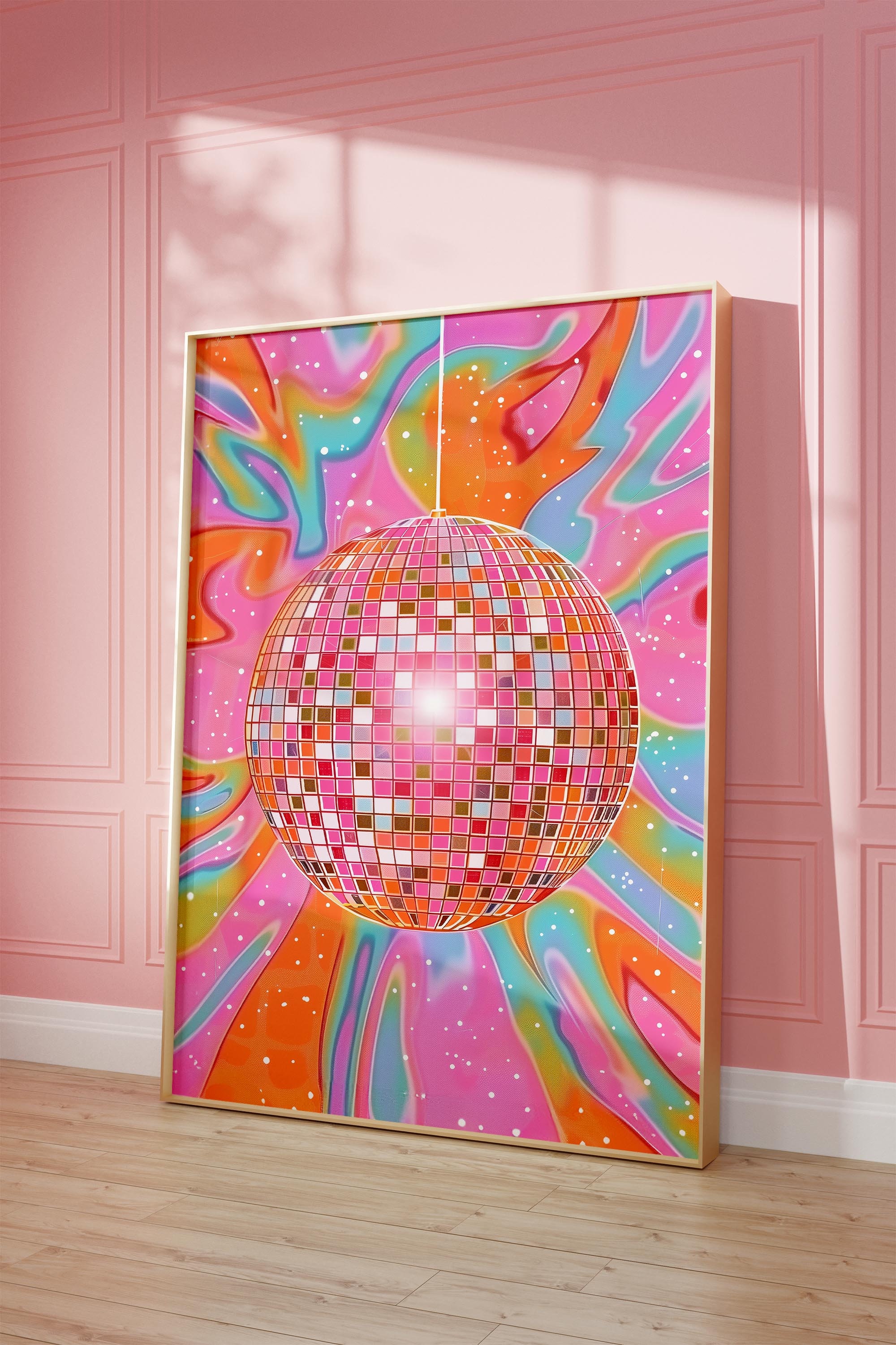 Pink Mirrorball Poster Disco Ball Decor Retro Disco Ball Print Groovy ...