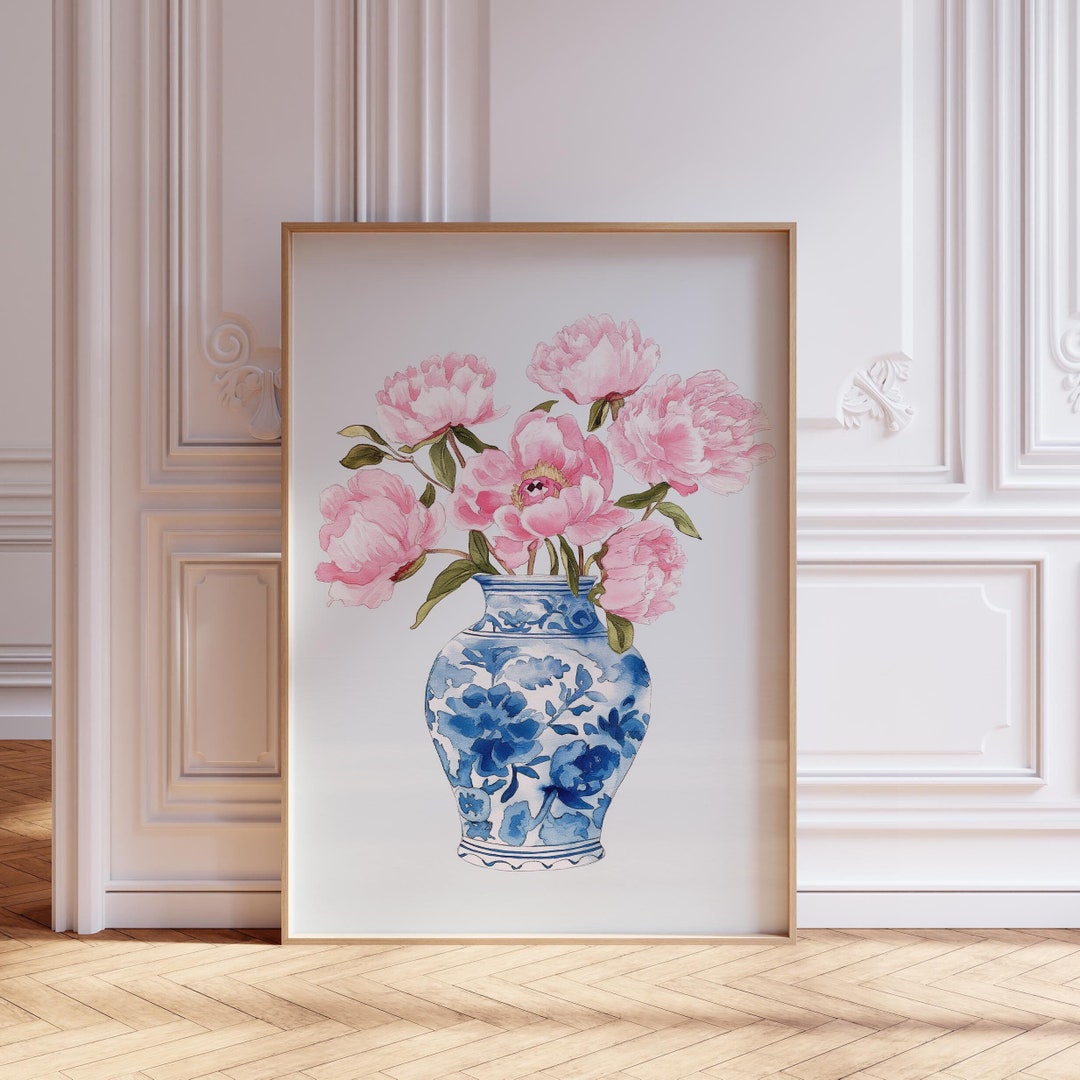 DIGITAL DOWNLOAD | Pink and Blue Floral Print | Pink Grandmillennial ...