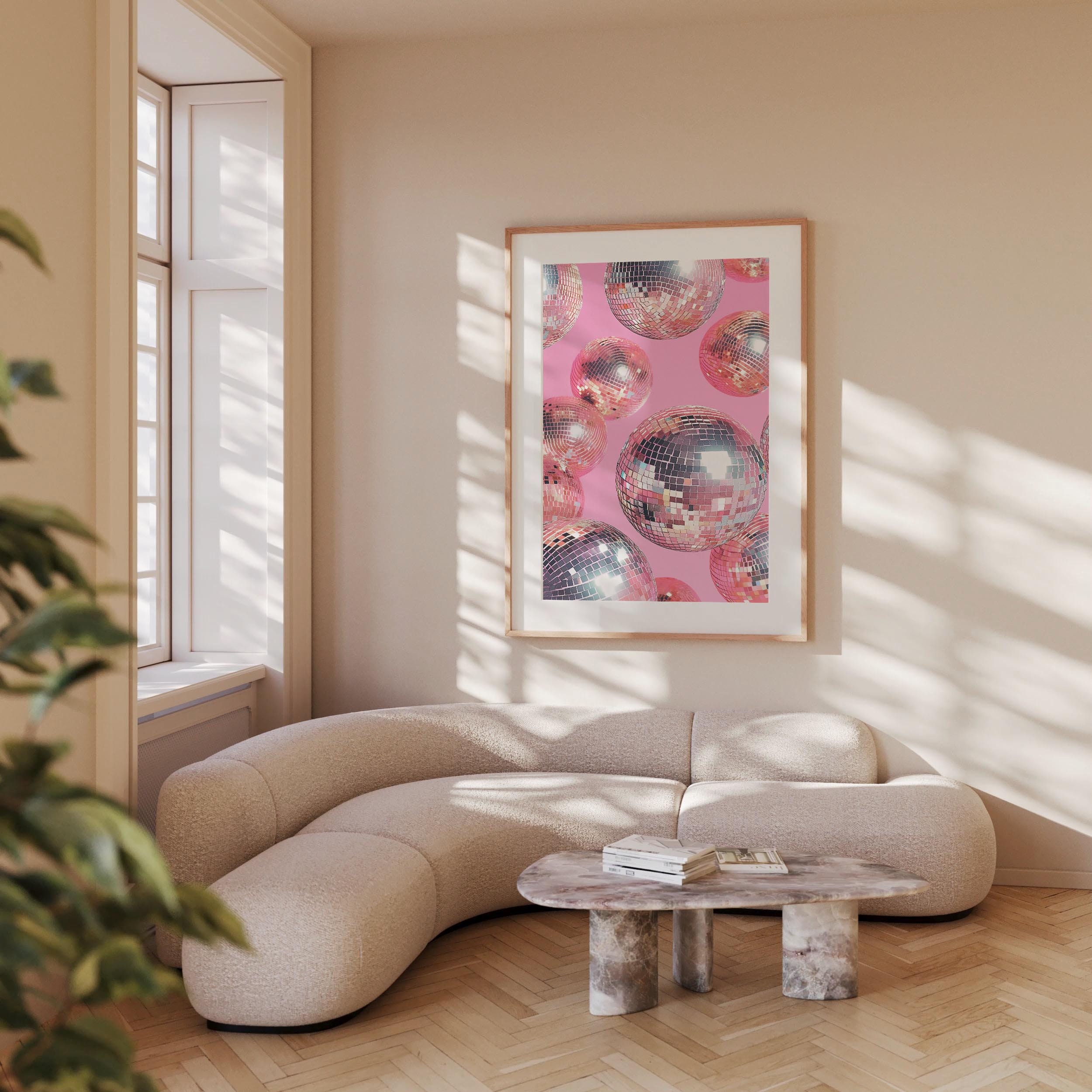 Pink Mirrorball Poster Disco Ball Decor Retro Disco Ball Print Groovy ...